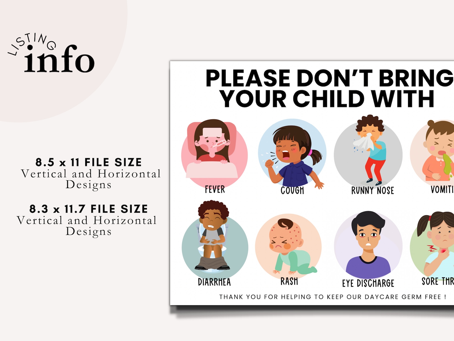 Daycare Sick Policy | Childcare Sickness Flyer | Printable Daycare and ...