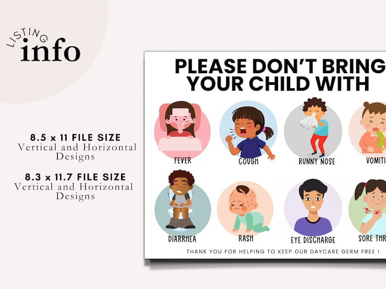 Daycare Sick Policy | Childcare Sickness Flyer | Printable Daycare and ...