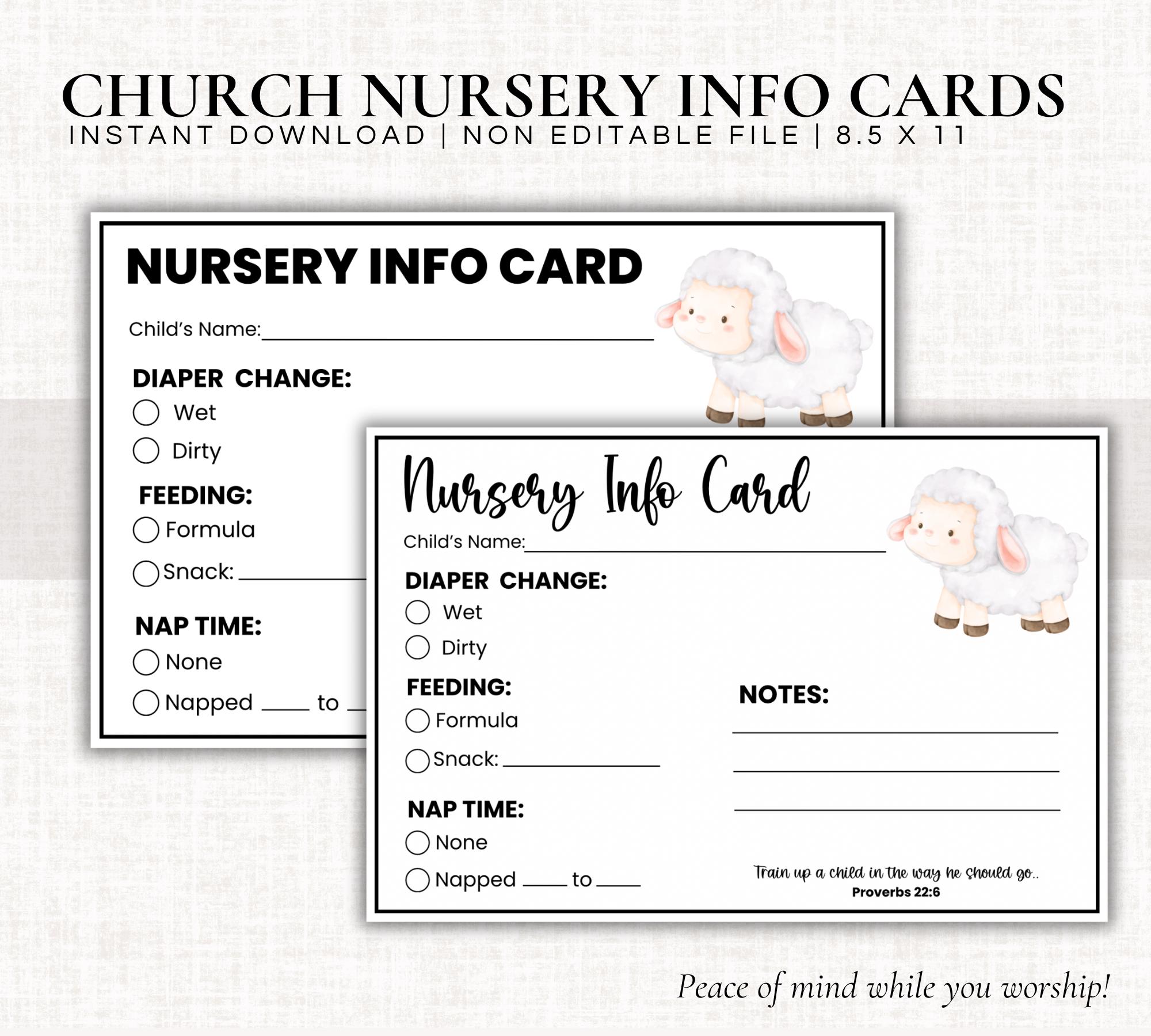 Church Nursery Information Card, Children’s Church Ministry, Nursery ...