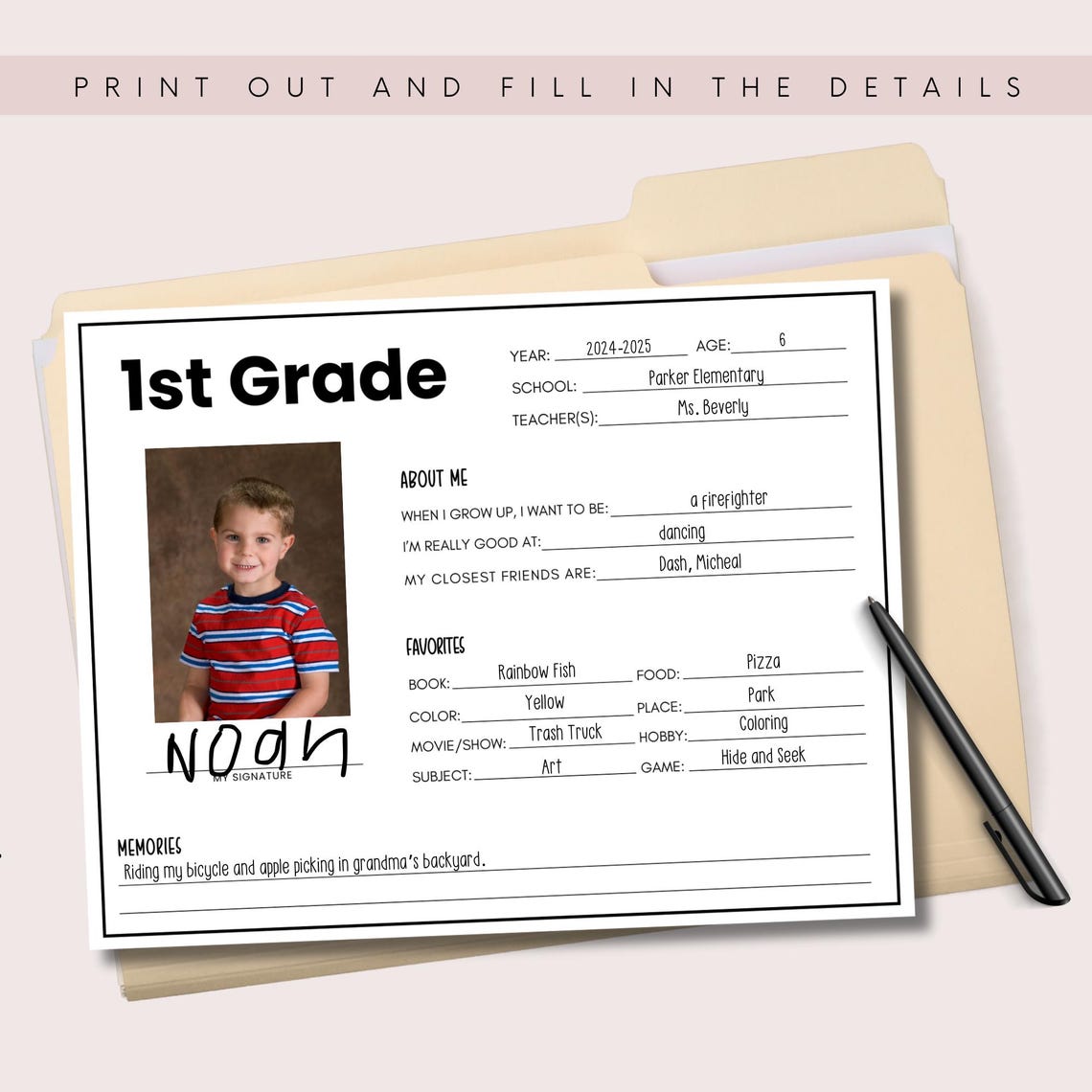 School Memory Box, Printable School Keepsake, School Memory Questions ...