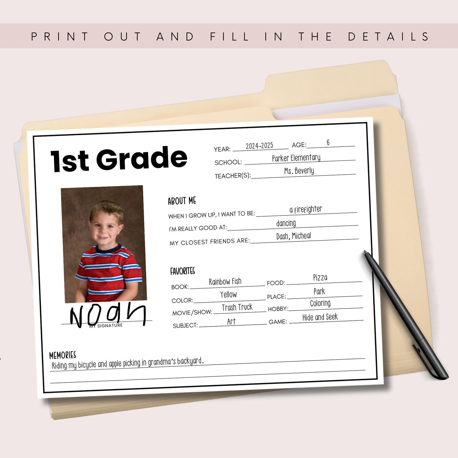 School Memory Box, Printable School Keepsake, School Memory Questions ...