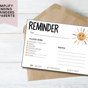 Printable Reminder Note, Fillable Childcare Card,daycare Mail, Cute ...