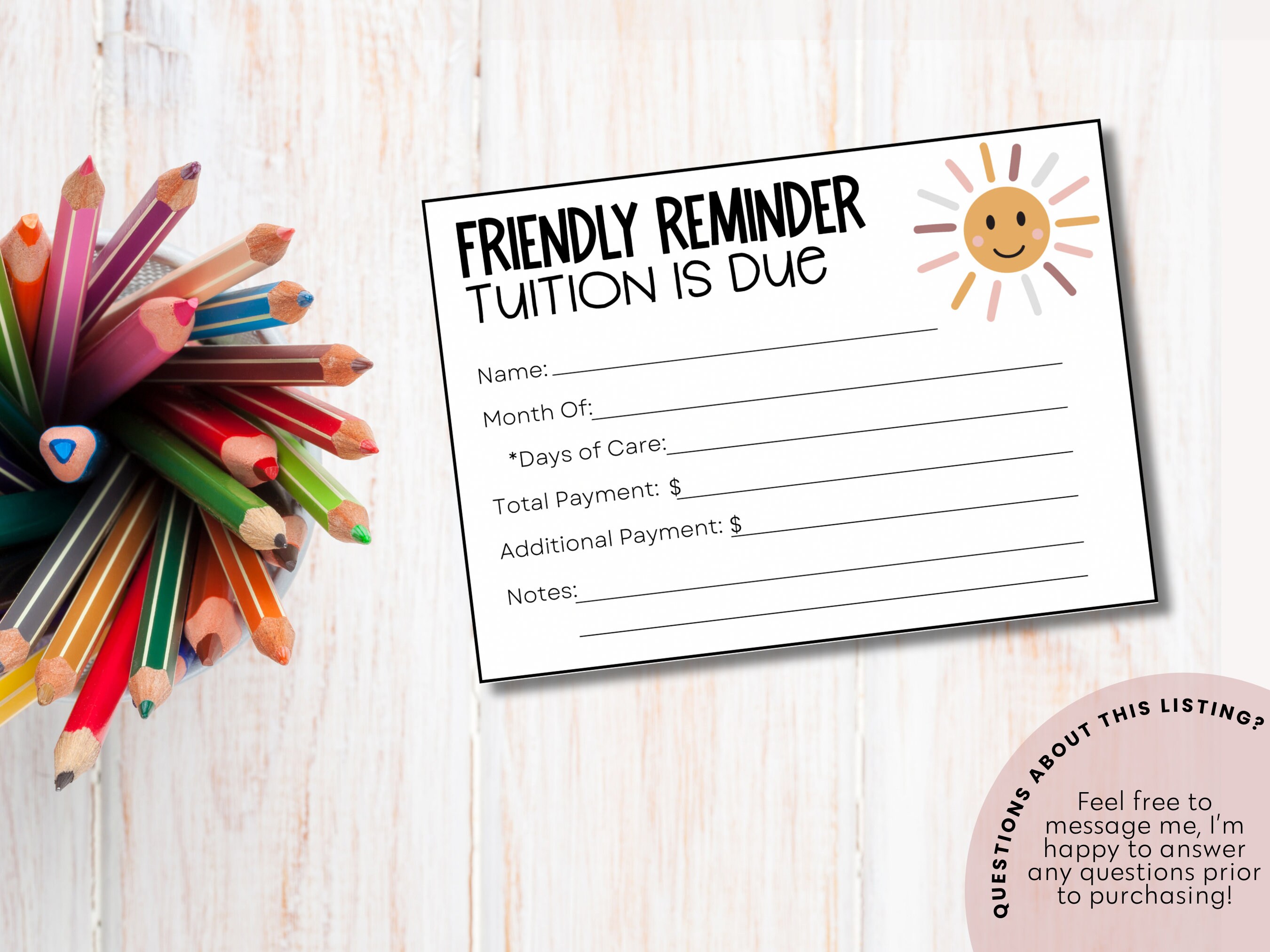 Fillable Tuition Reminder, Teacher Mail, Note Home, Printable Note Card ...