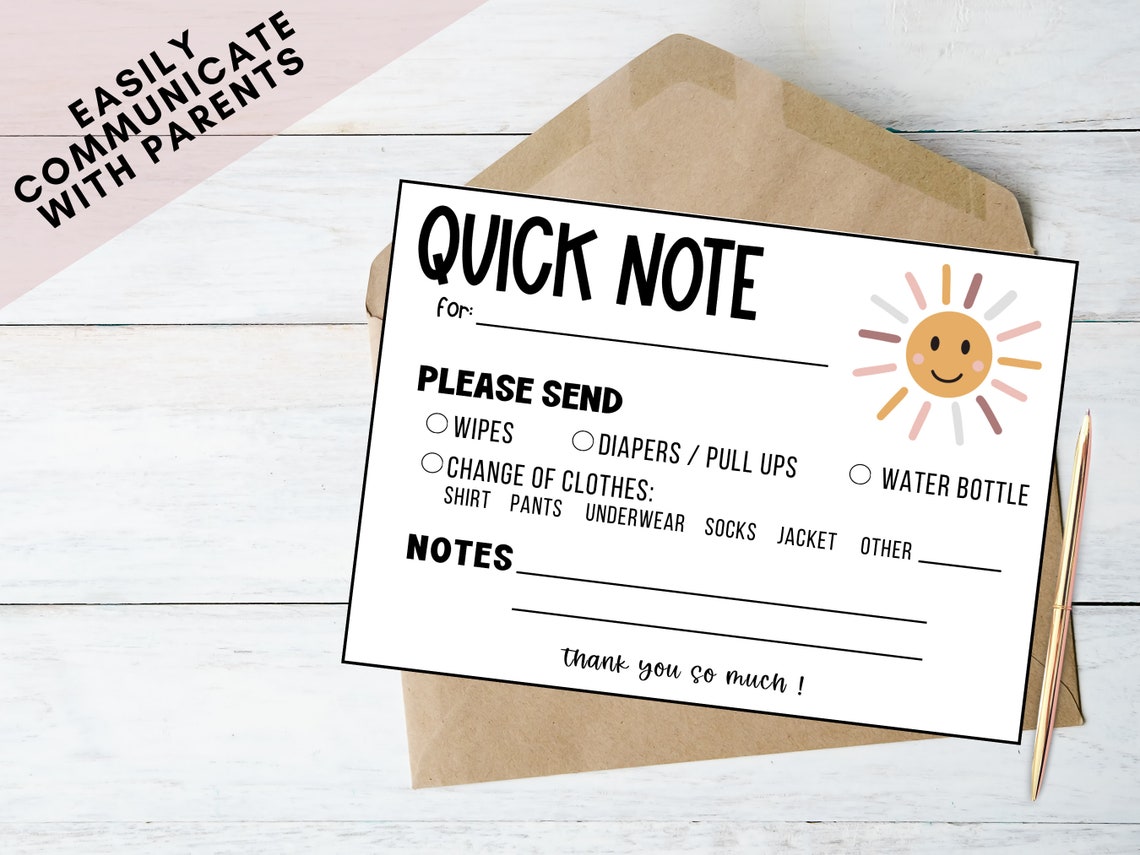 Printable Daycare Notes, Going Home Teacher Reminder Cards, Childcare ...