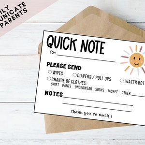 Printable Daycare Notes, Going Home Teacher Reminder Cards, Childcare ...