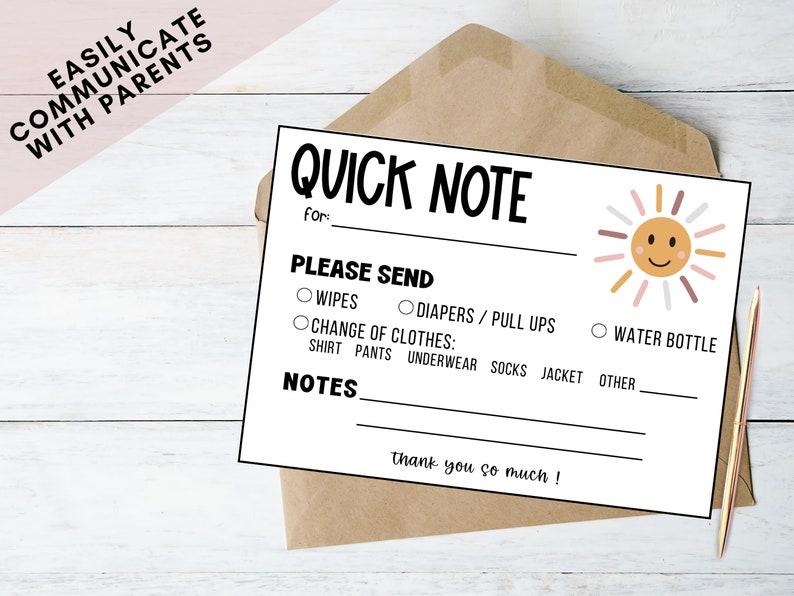 Printable Daycare Notes, Going Home Teacher Reminder Cards, Childcare ...