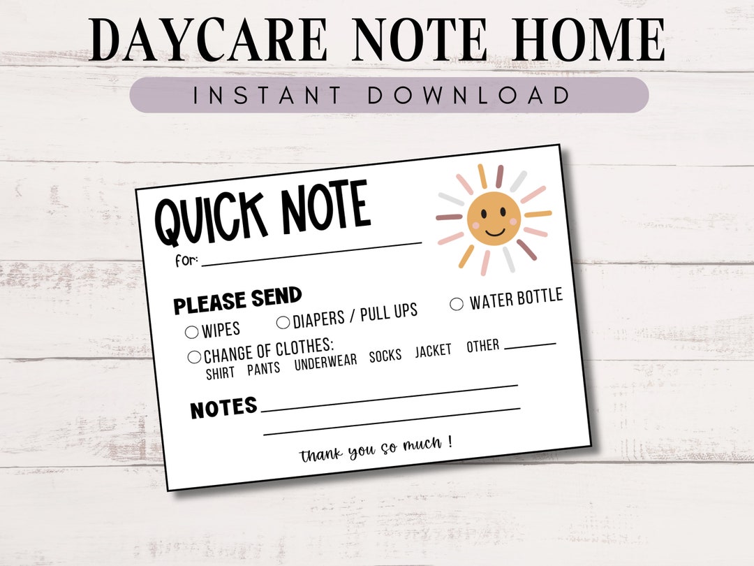 Printable Daycare Notes, Going Home Teacher Reminder Cards, Childcare ...
