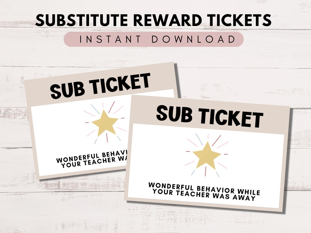 Substitute Teacher Rewards Tickets, Classroom Coupons for Students ...