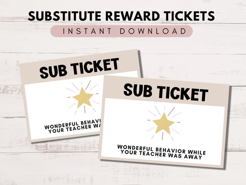 Substitute Teacher Rewards Tickets, Classroom Coupons for Students ...