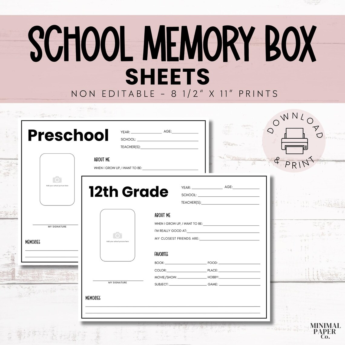 School Memory Box, Printable School Keepsake, School Memory Questions ...