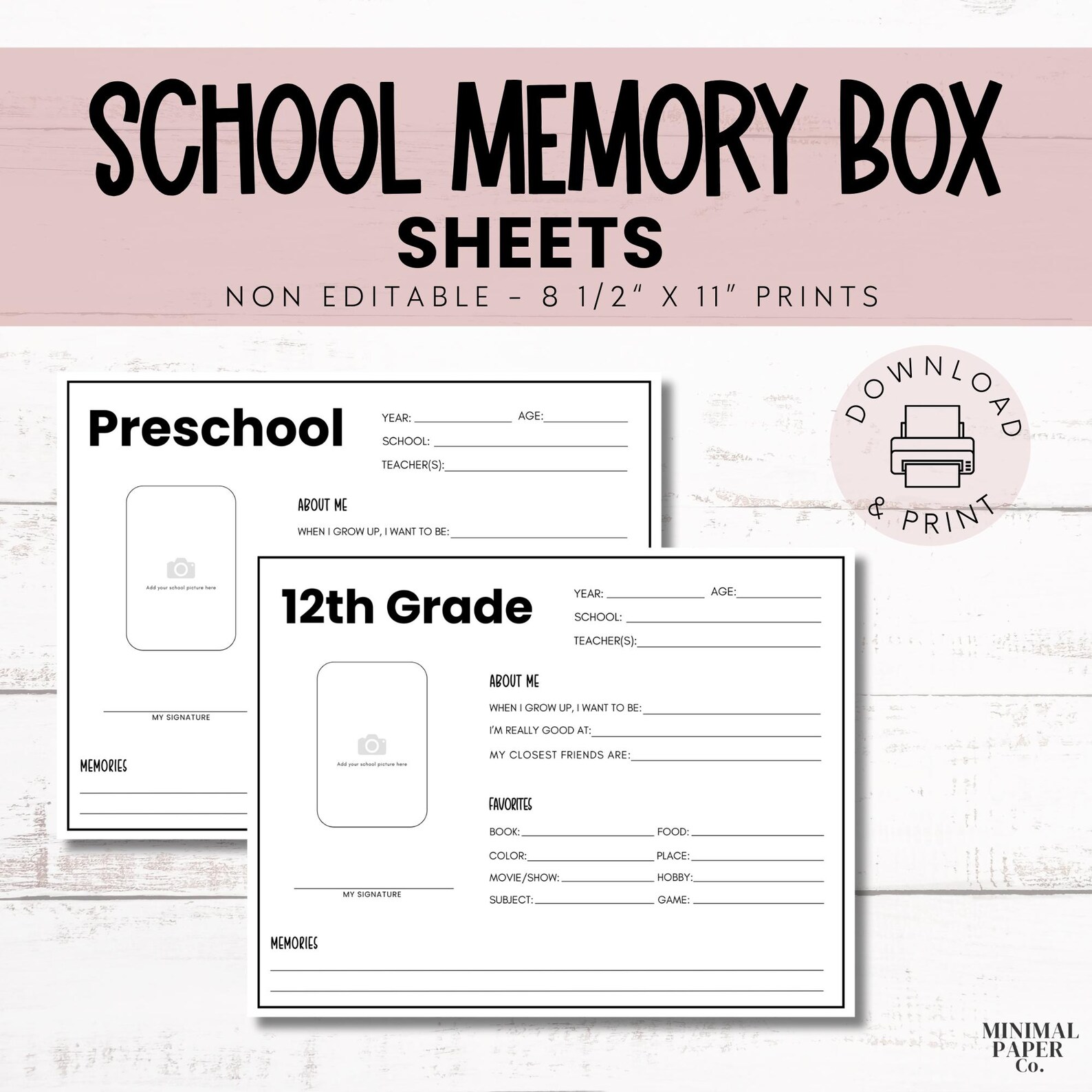 School Memory Box, Printable School Keepsake, School Memory Questions ...