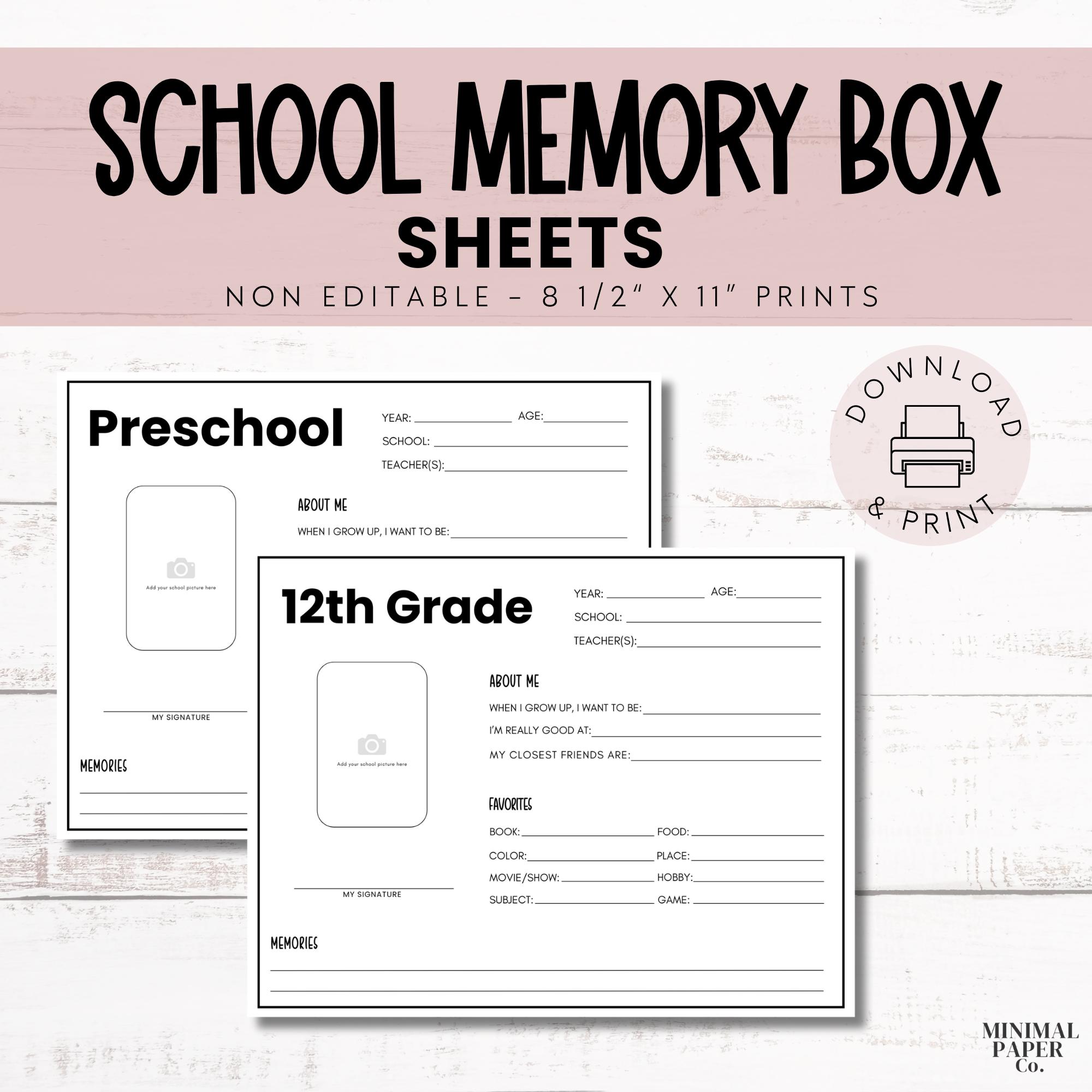 School Memory Box, Printable School Keepsake, School Memory Questions ...