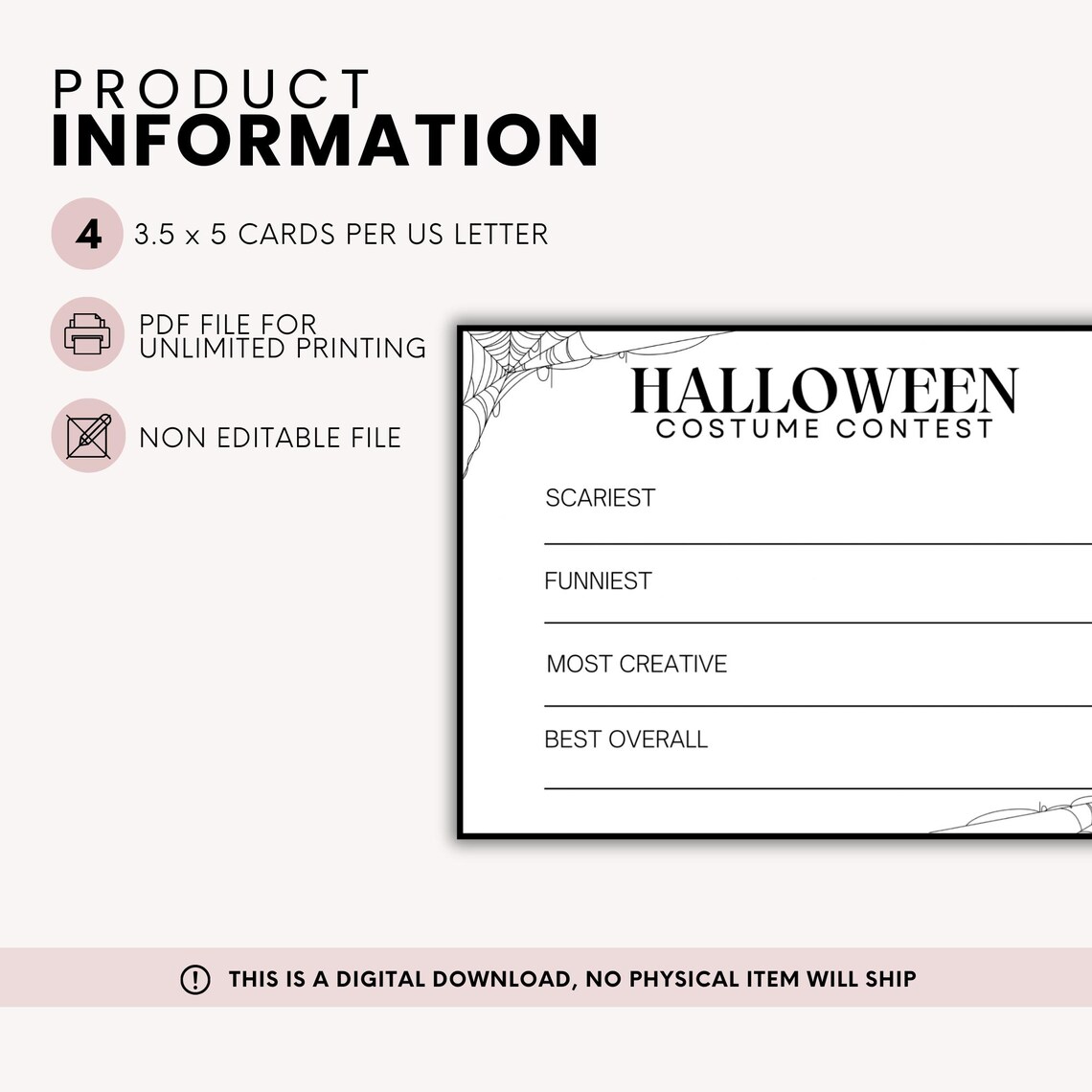 Printable Halloween Costume Contest Cards, Voting Cards for Halloween ...