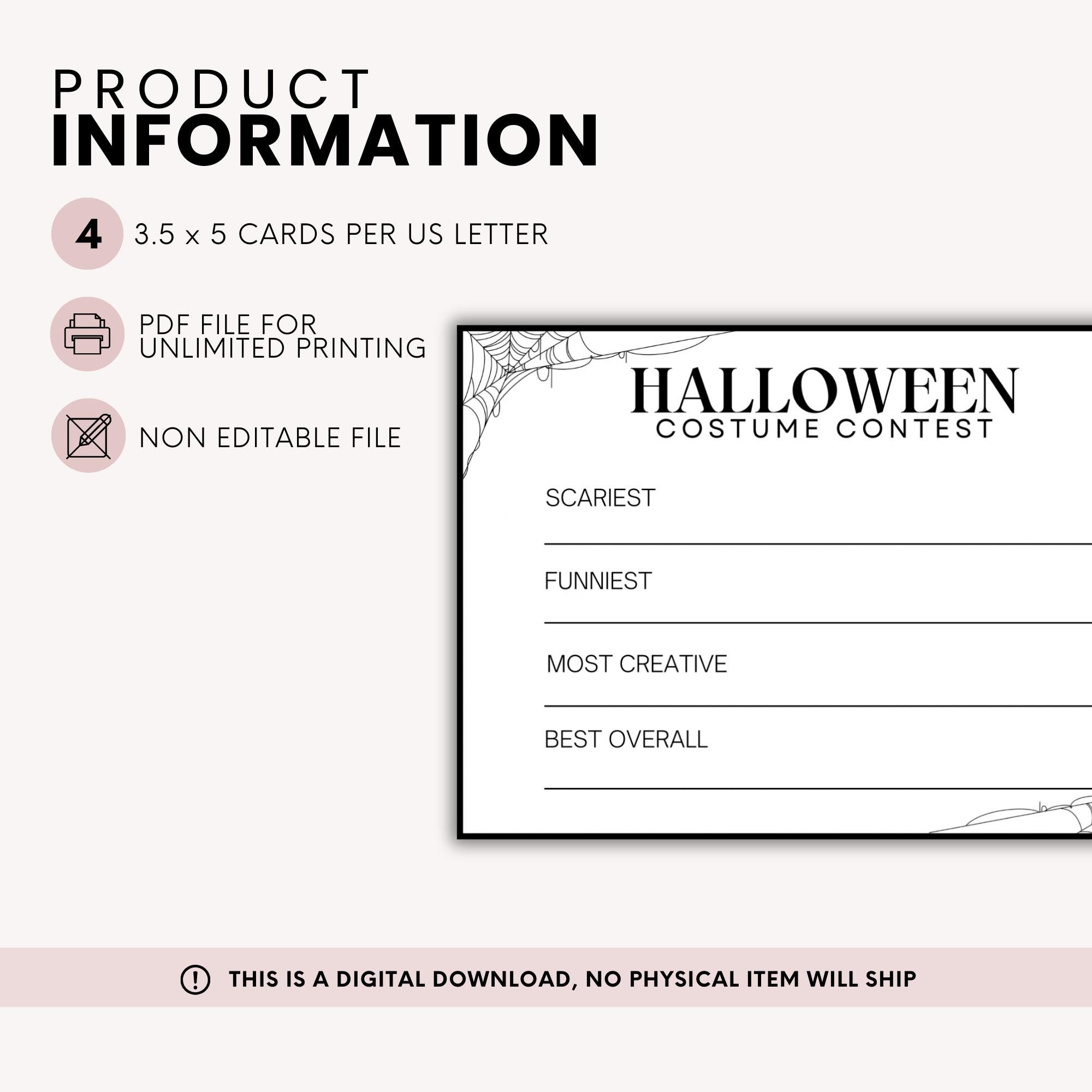 Printable Halloween Costume Contest Cards, Voting Cards for Halloween ...