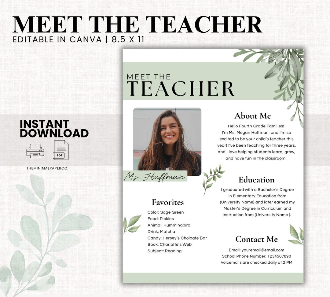 Editable Meet the Teacher Template, Earthy Teacher Back to School ...