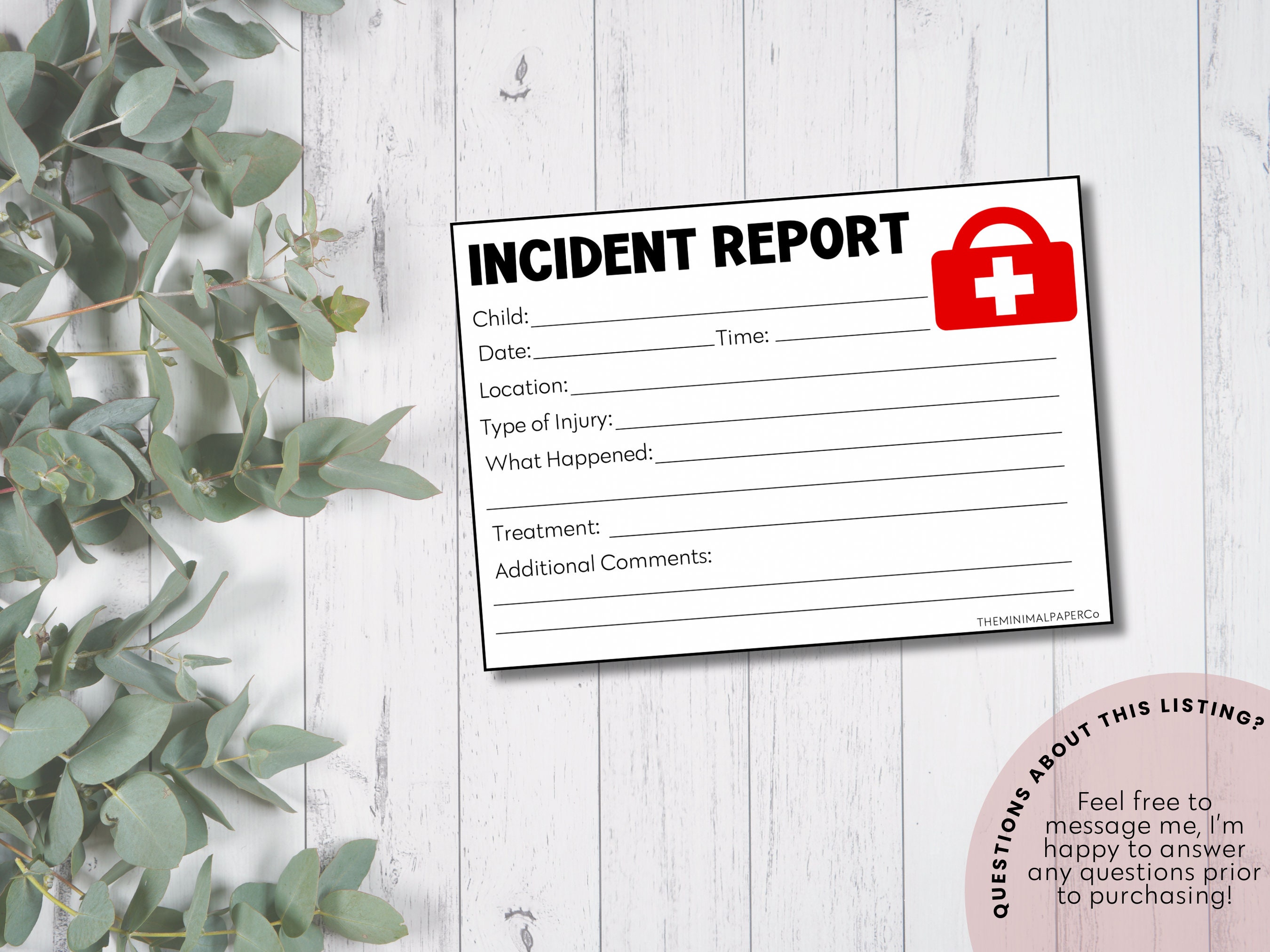 Incident Report,childcare Report, Daycare Boo Boo Report, Ouch Report ...