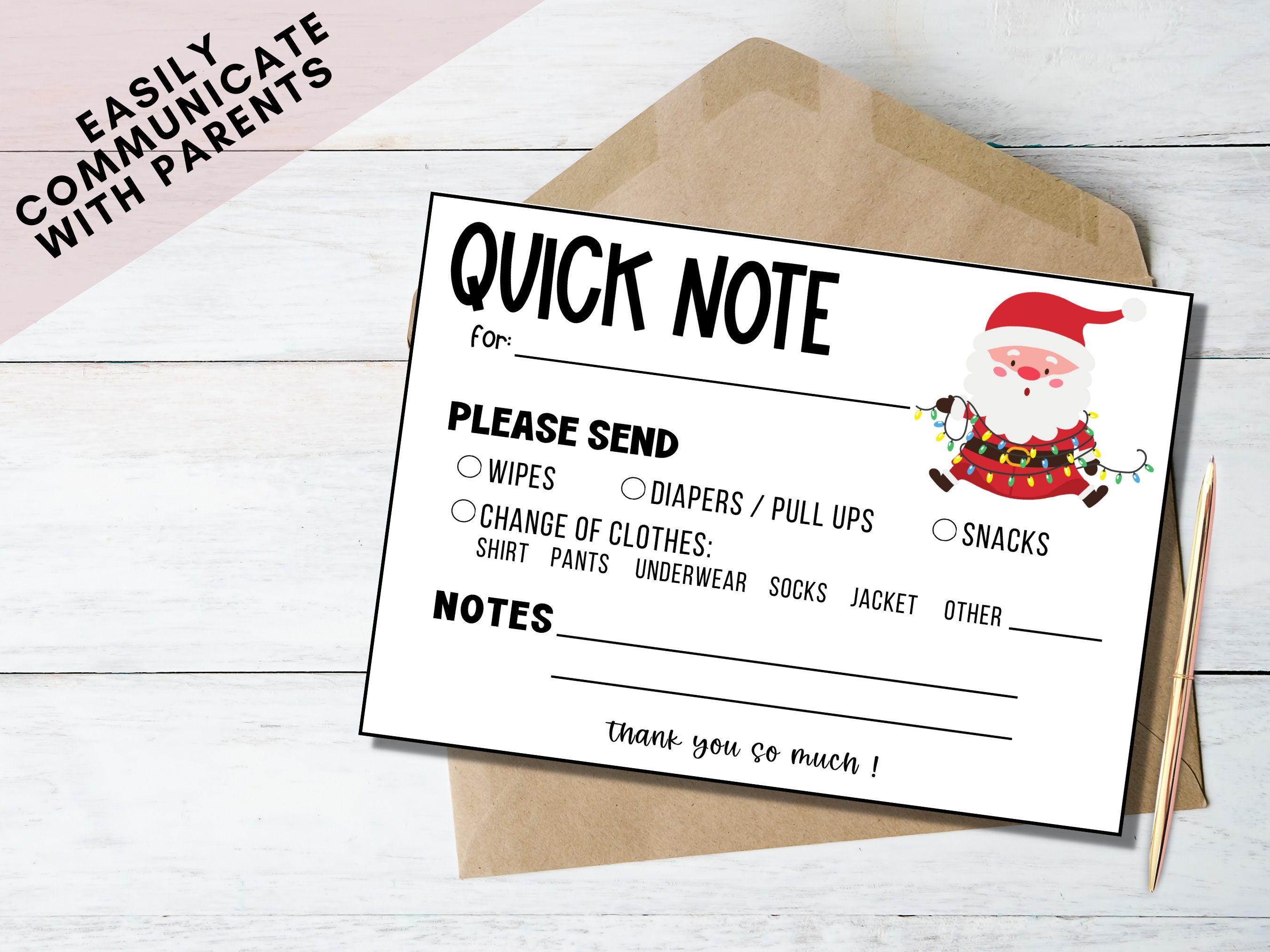 Christmas Daycare Printable Note,ideal for Classroom Communication,fun ...