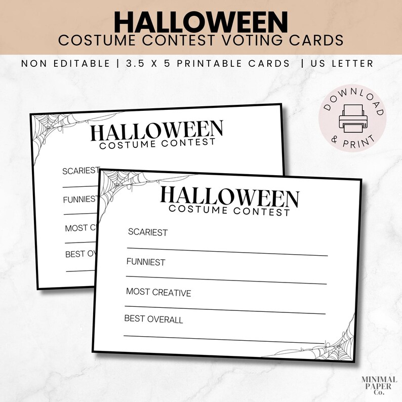 Printable Halloween Costume Contest Cards, Voting Cards for Halloween ...