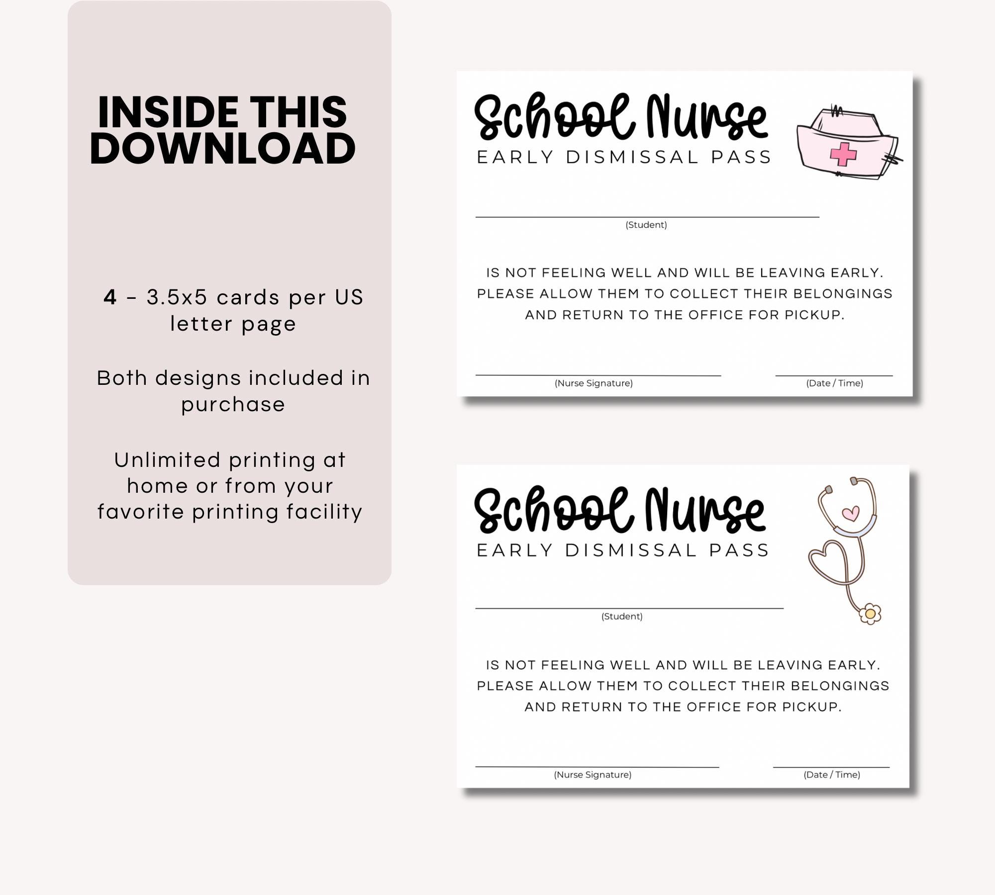 School Nurse Note, Early Dismissal Pass, Note From Nurse, Nurse Notes ...