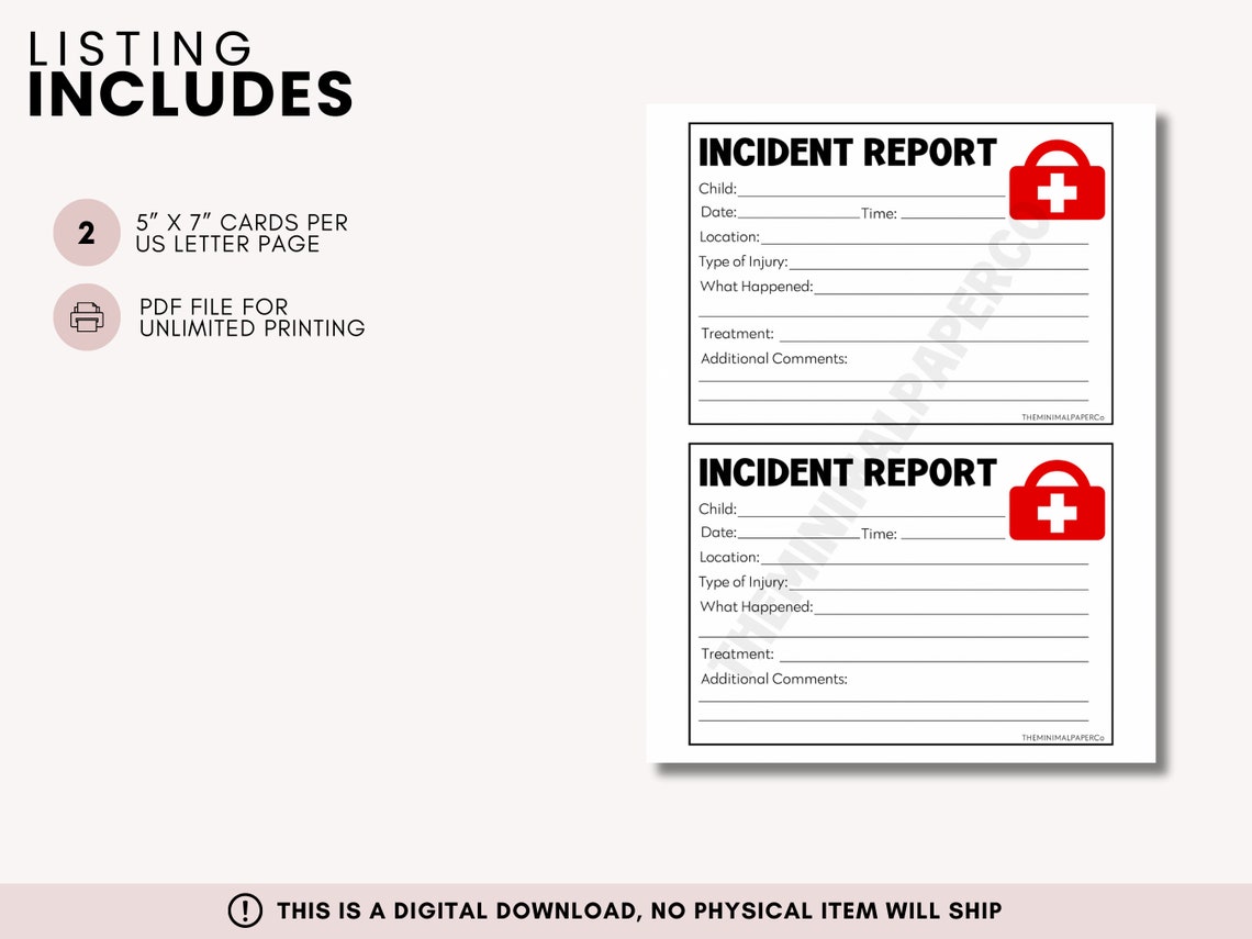 Incident Report,childcare Report, Daycare Boo Boo Report, Ouch Report ...