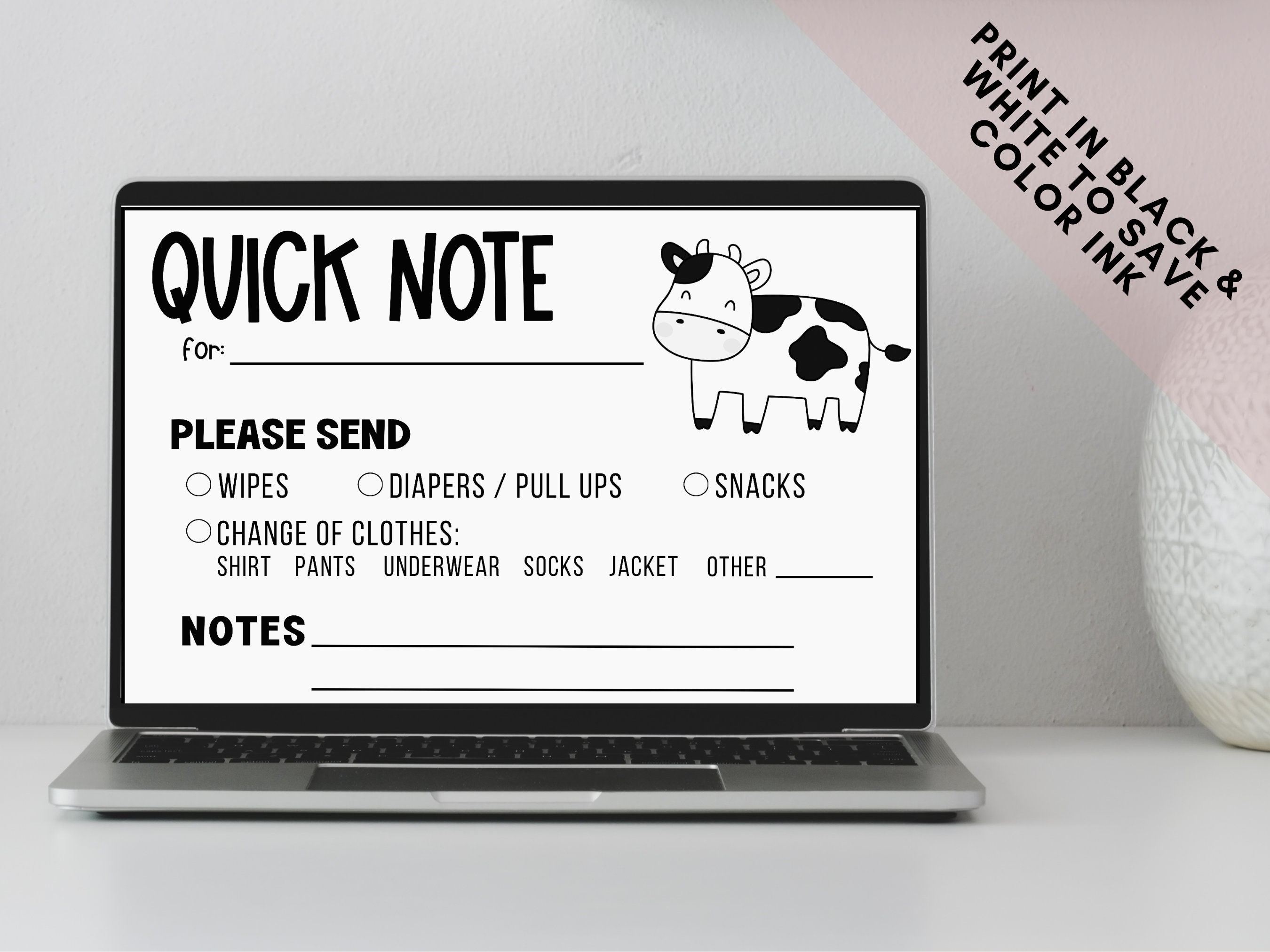 Cow Note Card, Printable Daycare Teacher Mail,parent Reminders - Etsy