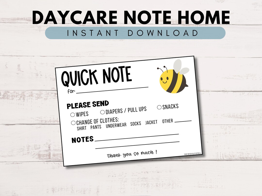 Printable Daycare Note | Teacher Going Home Note | Daycare Mail | Note ...