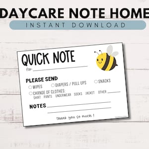 Printable Daycare Note | Teacher Going Home Note | Daycare Mail | Note ...