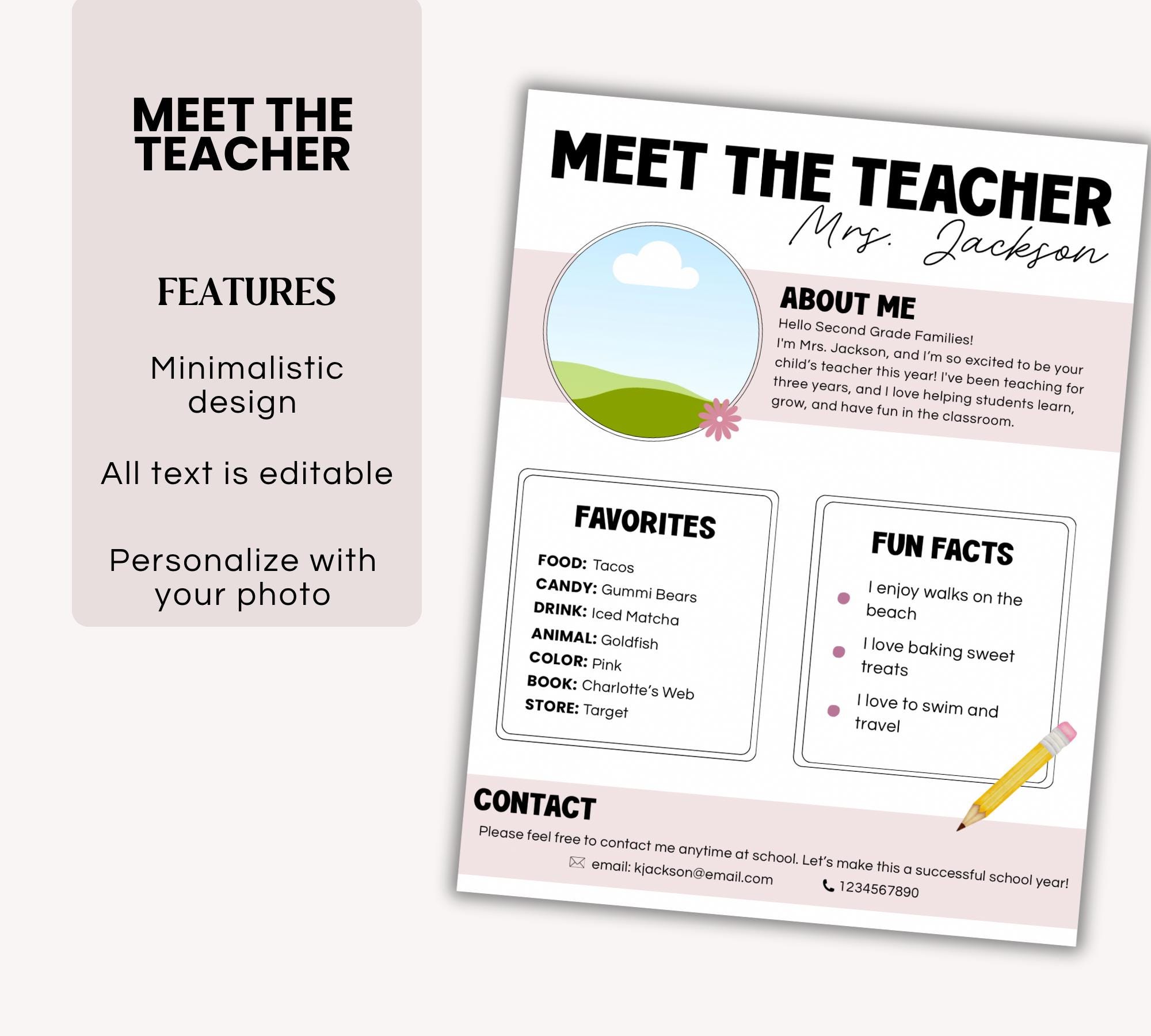 Editable Meet the Teacher Template, Minimalistic Teacher Back to School ...