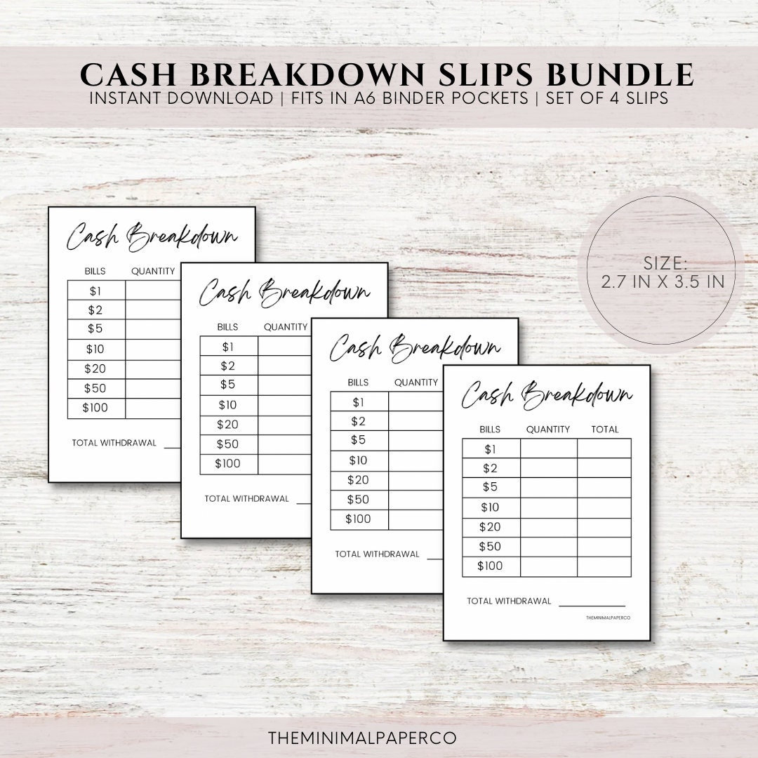Cash Breakdown Teller Slips Budget Binders Printable Teller Slips PDF ...