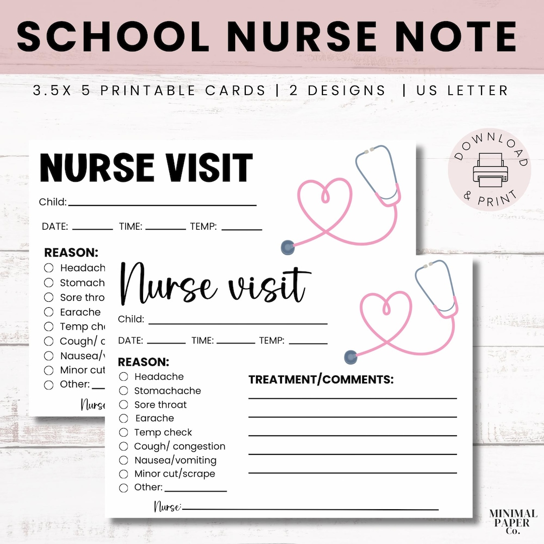 Printable School Nurse Note, Parent Note From Nurse, Nurse Notes, Nurse ...