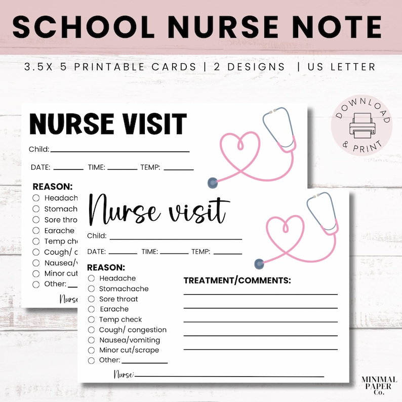 Printable School Nurse Note, Parent Note From Nurse, Nurse Notes, Nurse ...