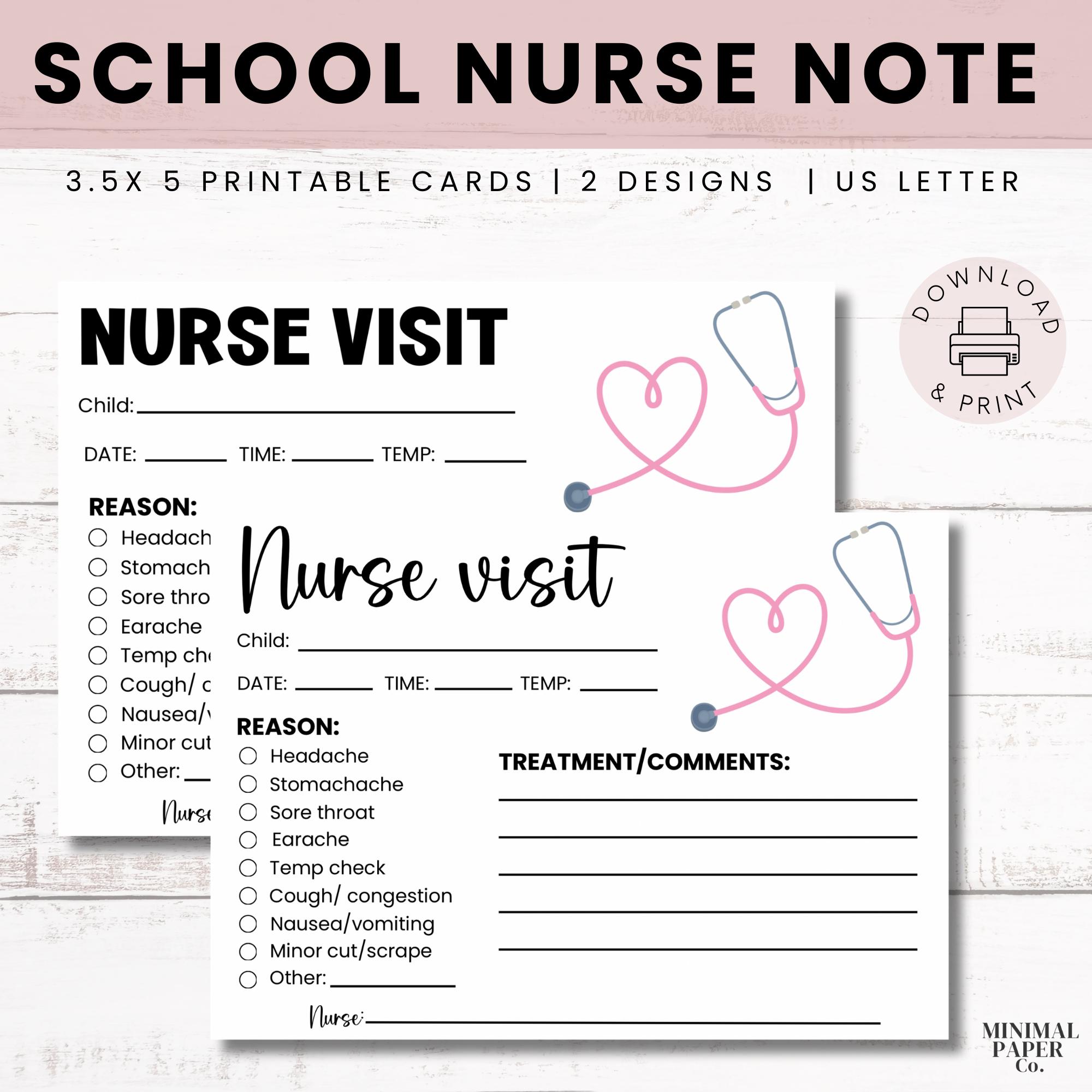 Printable School Nurse Note, Parent Note From Nurse, Nurse Notes, Nurse ...