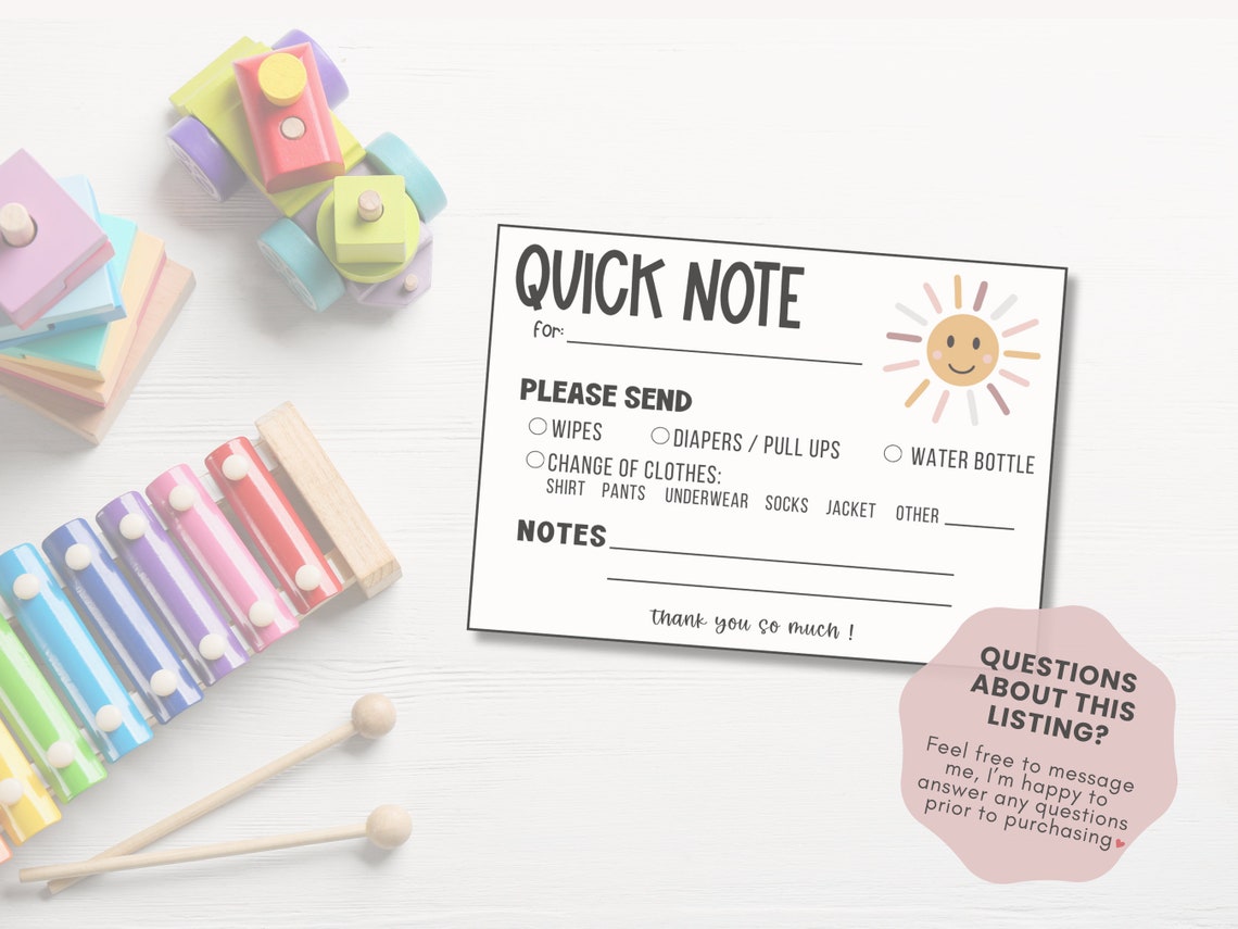 Printable Daycare Notes, Going Home Teacher Reminder Cards, Childcare ...