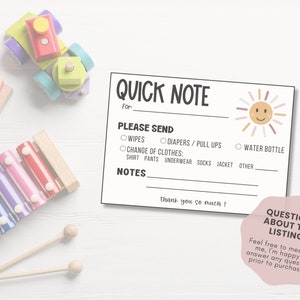 Printable Daycare Notes, Going Home Teacher Reminder Cards, Childcare ...
