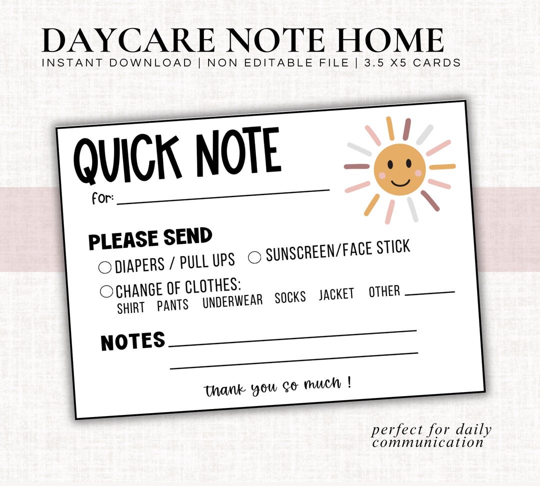 Printable Daycare Note | Teacher Going Home Note | Daycare Mail | Note ...