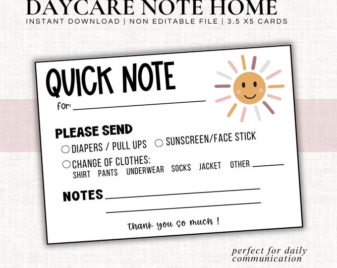 Printable Daycare Note | Teacher Going Home Note | Daycare Mail | Note ...