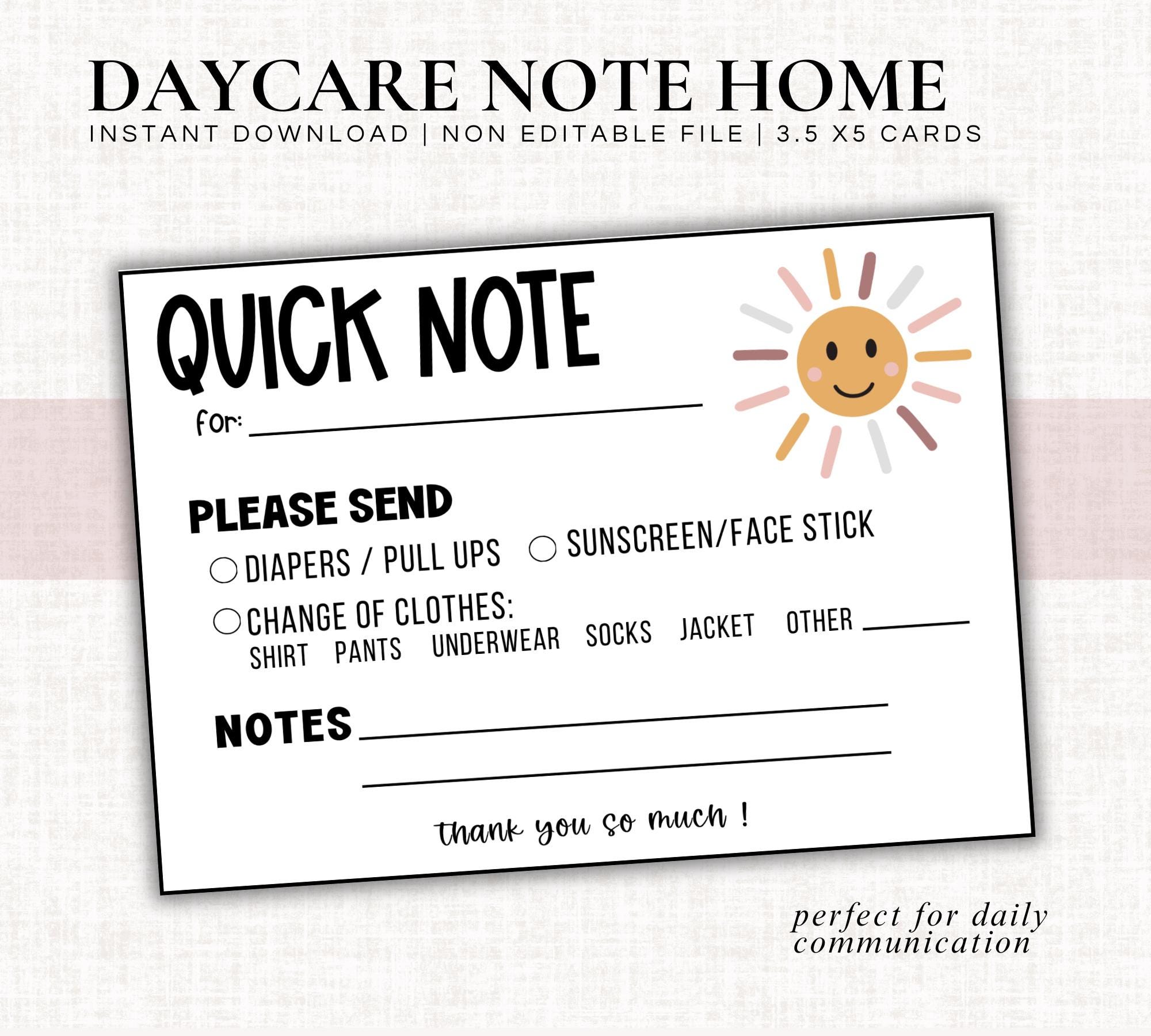 Printable Daycare Note | Teacher Going Home Note | Daycare Mail | Note ...