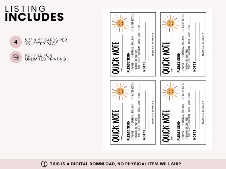 Printable Daycare Notes, Going Home Teacher Reminder Cards, Childcare ...