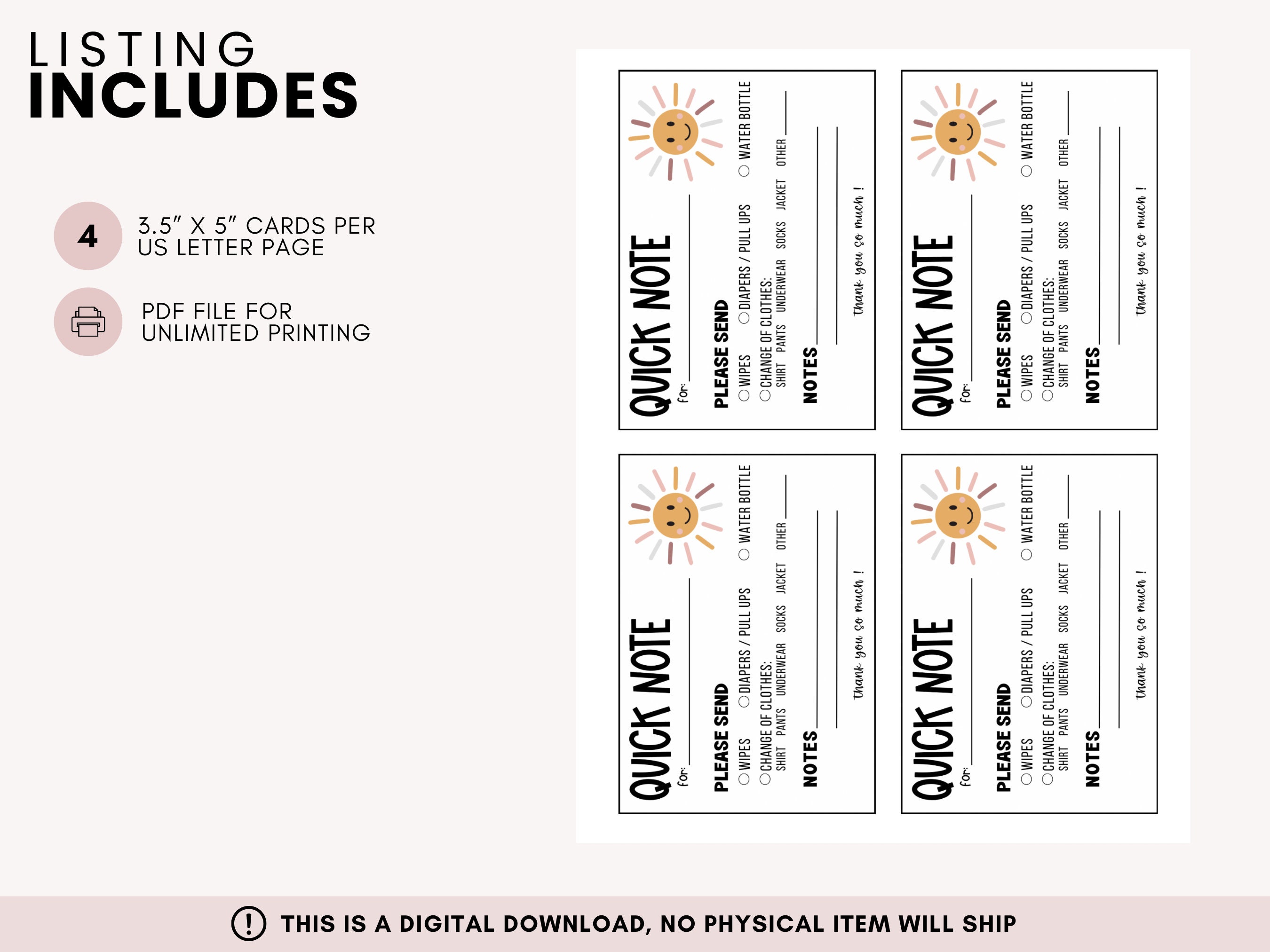 Printable Daycare Notes, Going Home Teacher Reminder Cards, Childcare ...