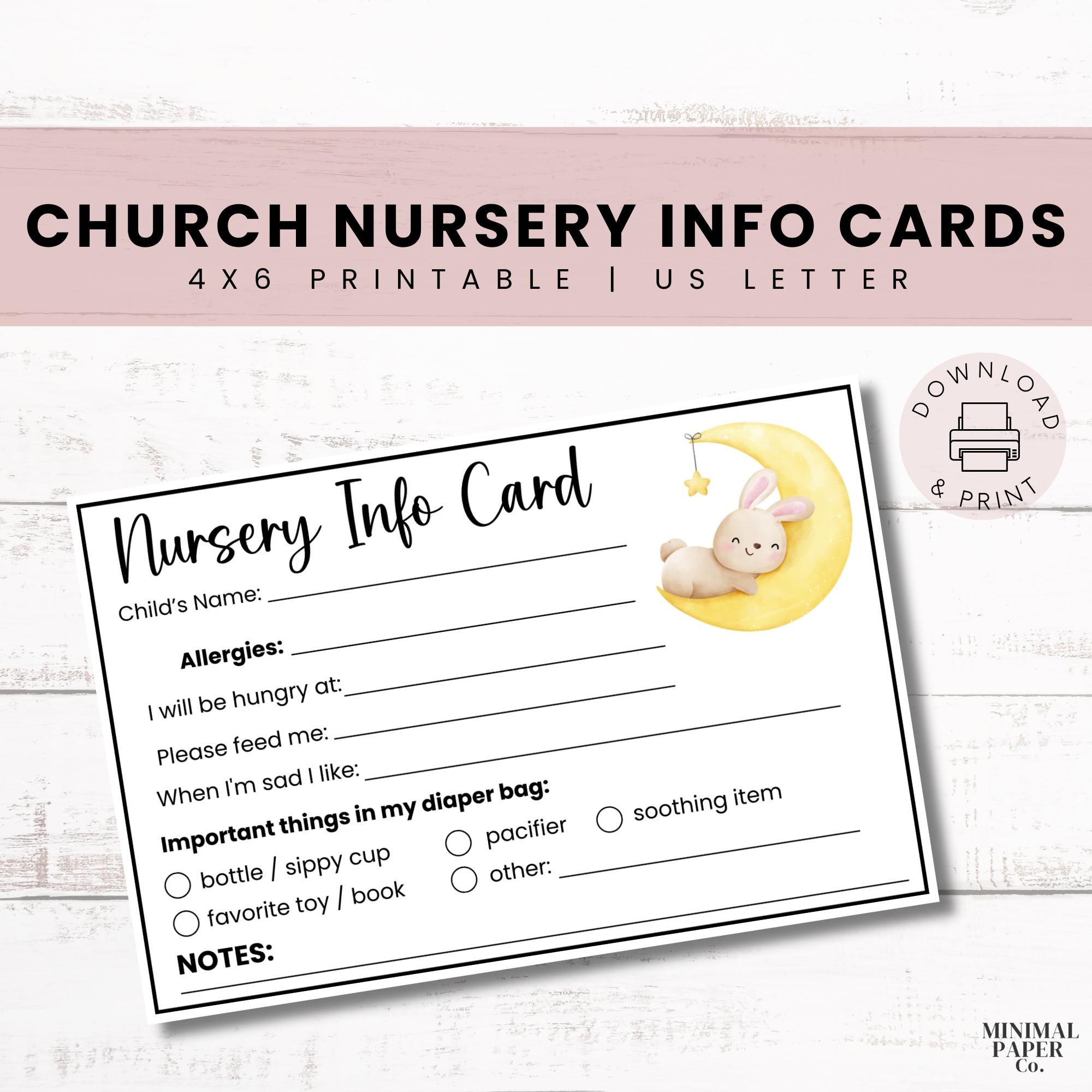 Printable Church Nursery Info Card, Parent Note for Infant Church ...
