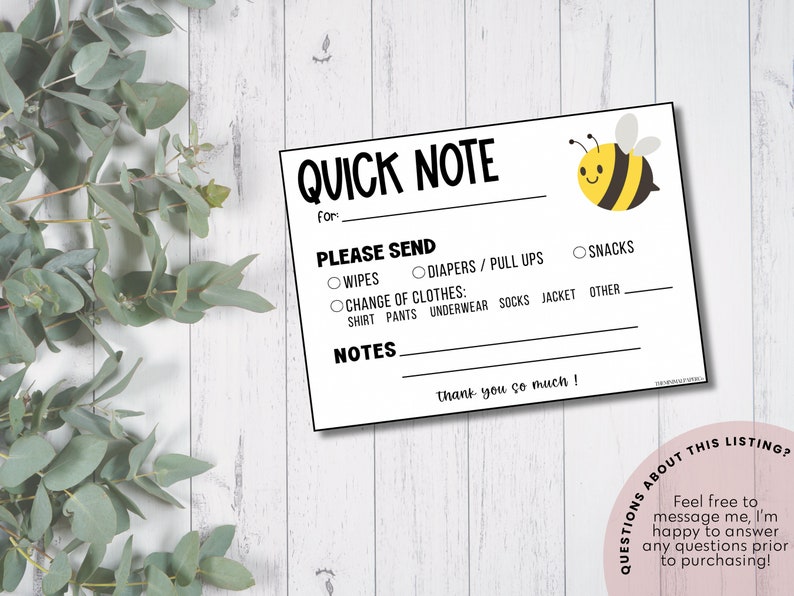 Printable Daycare Note | Teacher Going Home Note | Daycare Mail | Note ...