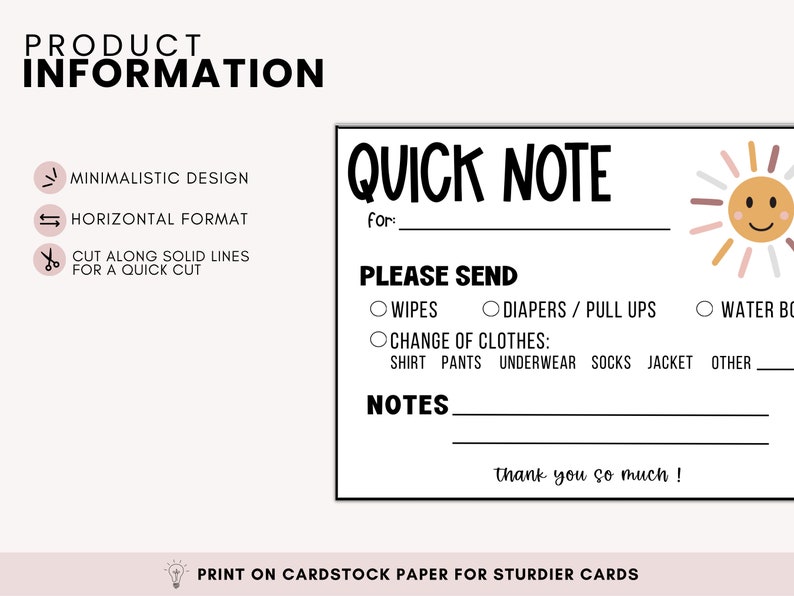 Printable Daycare Notes, Going Home Teacher Reminder Cards, Childcare ...