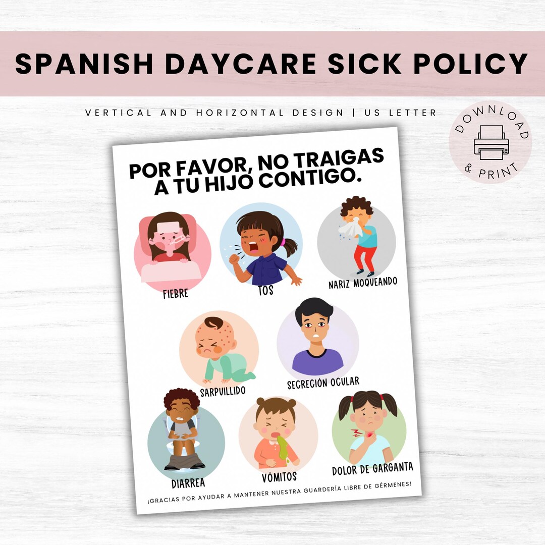Spanish Daycare Sick Policy, Childcare Illness Sign, Home Daycare Sign ...