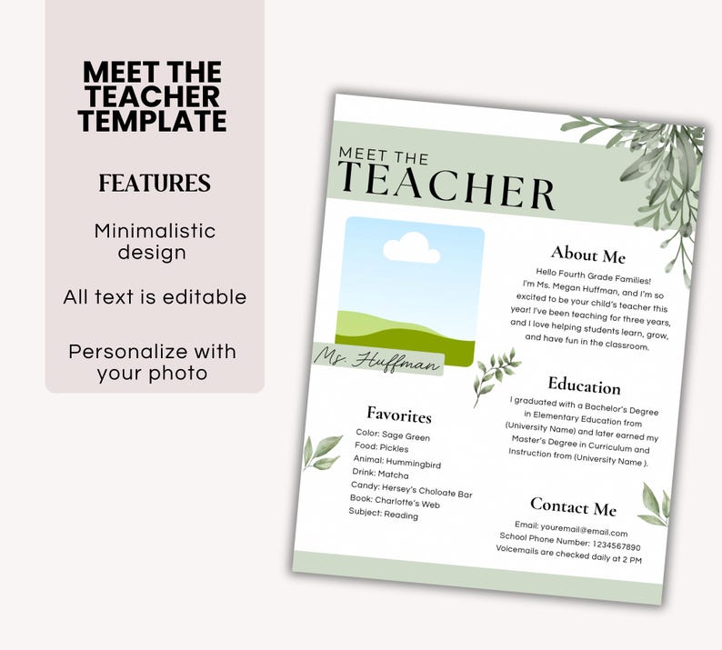 Editable Meet the Teacher Template, Earthy Teacher Back to School ...