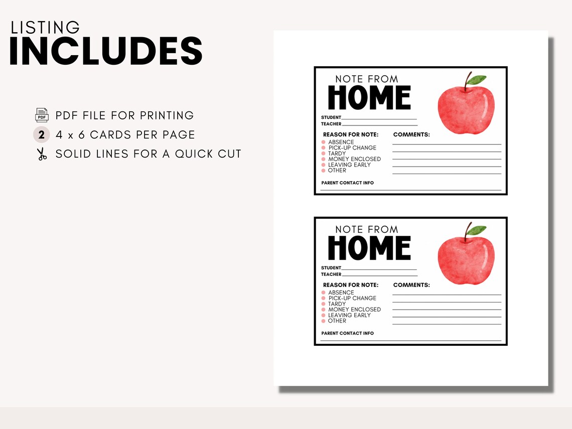 Printable School Note | Note From Home | Parent Mail | Parent Note to ...