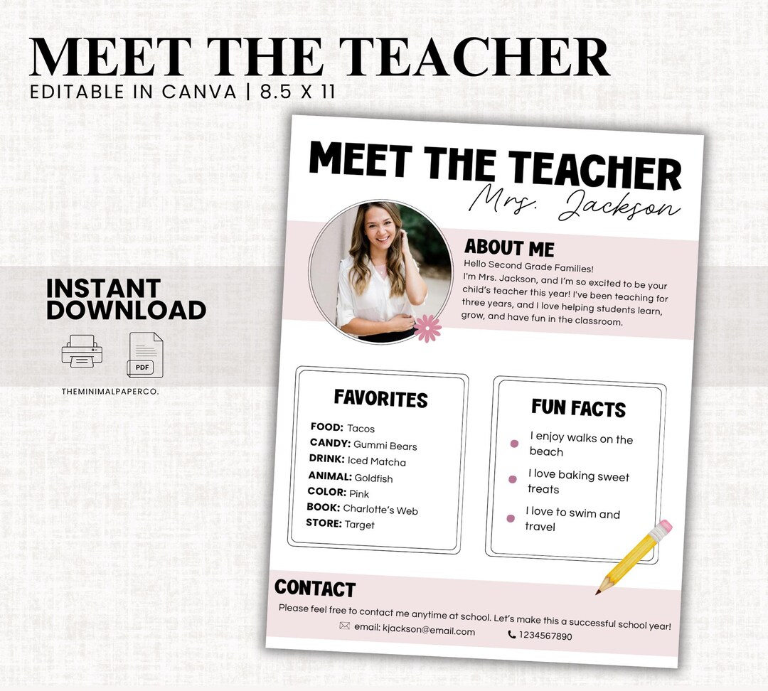 Editable Meet the Teacher Template, Minimalistic Teacher Back to School ...