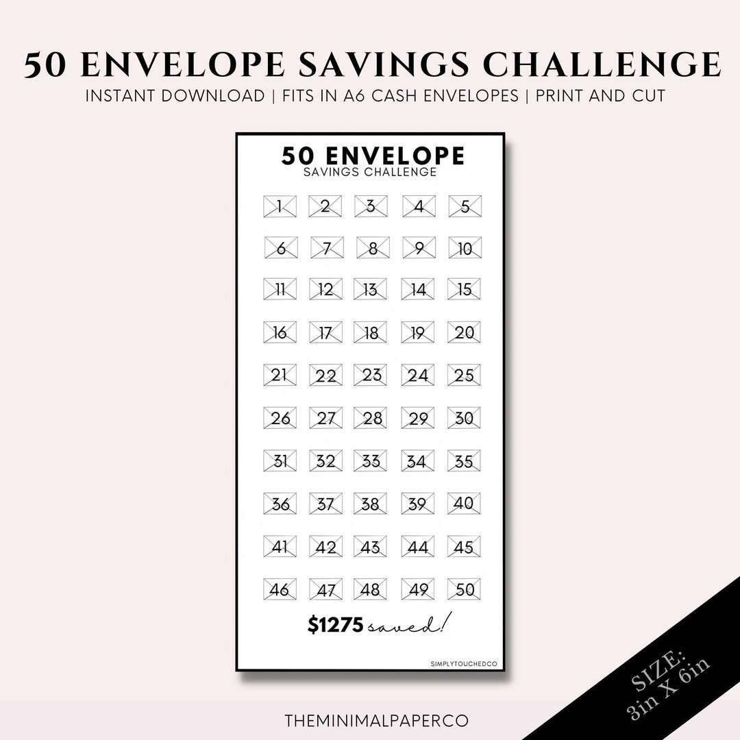 50 Envelope Savings Challenge Printable Savings Goal Tracker Budget ...