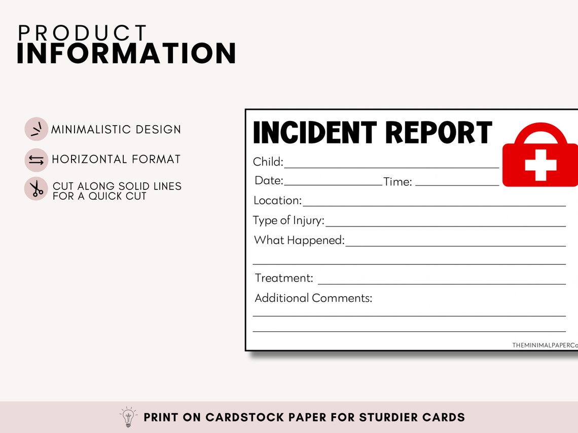 Incident Report,childcare Report, Daycare Boo Boo Report, Ouch Report ...
