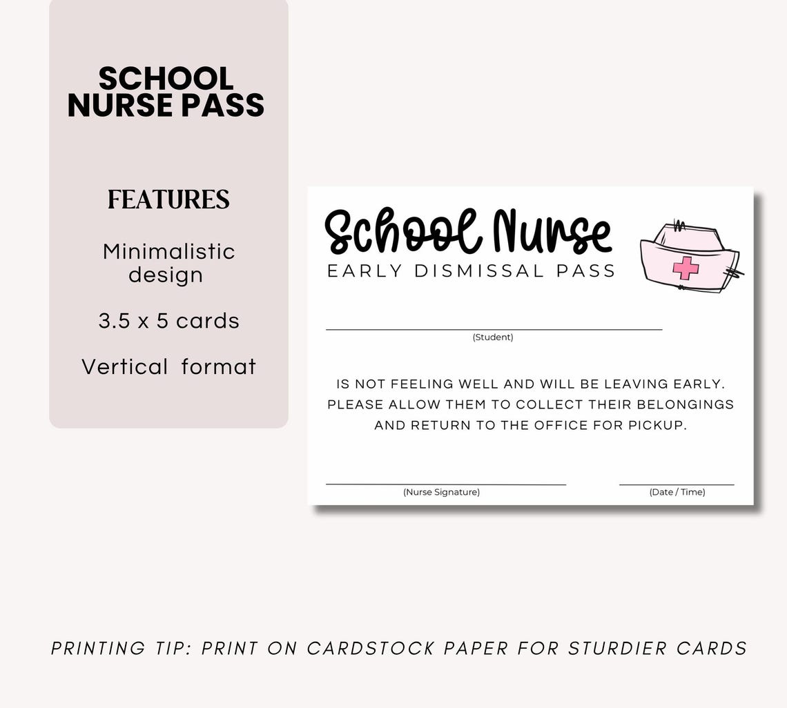 School Nurse Note, Early Dismissal Pass, Note From Nurse, Nurse Notes ...