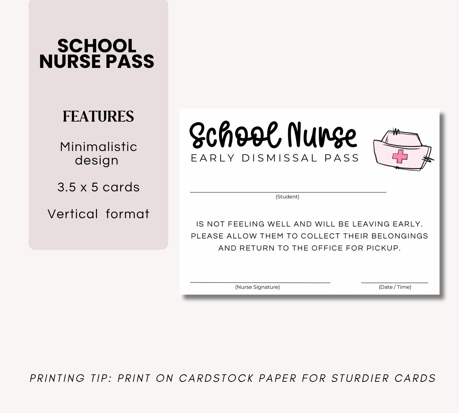 School Nurse Note, Early Dismissal Pass, Note From Nurse, Nurse Notes ...